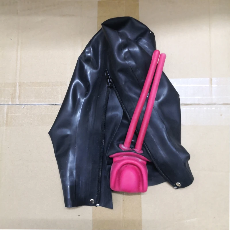 Latex-Kap-Sexy-Fetish-Zwart-Rubber-Masker-Met-Neus-Buis-Mond-Gag-Terug ...