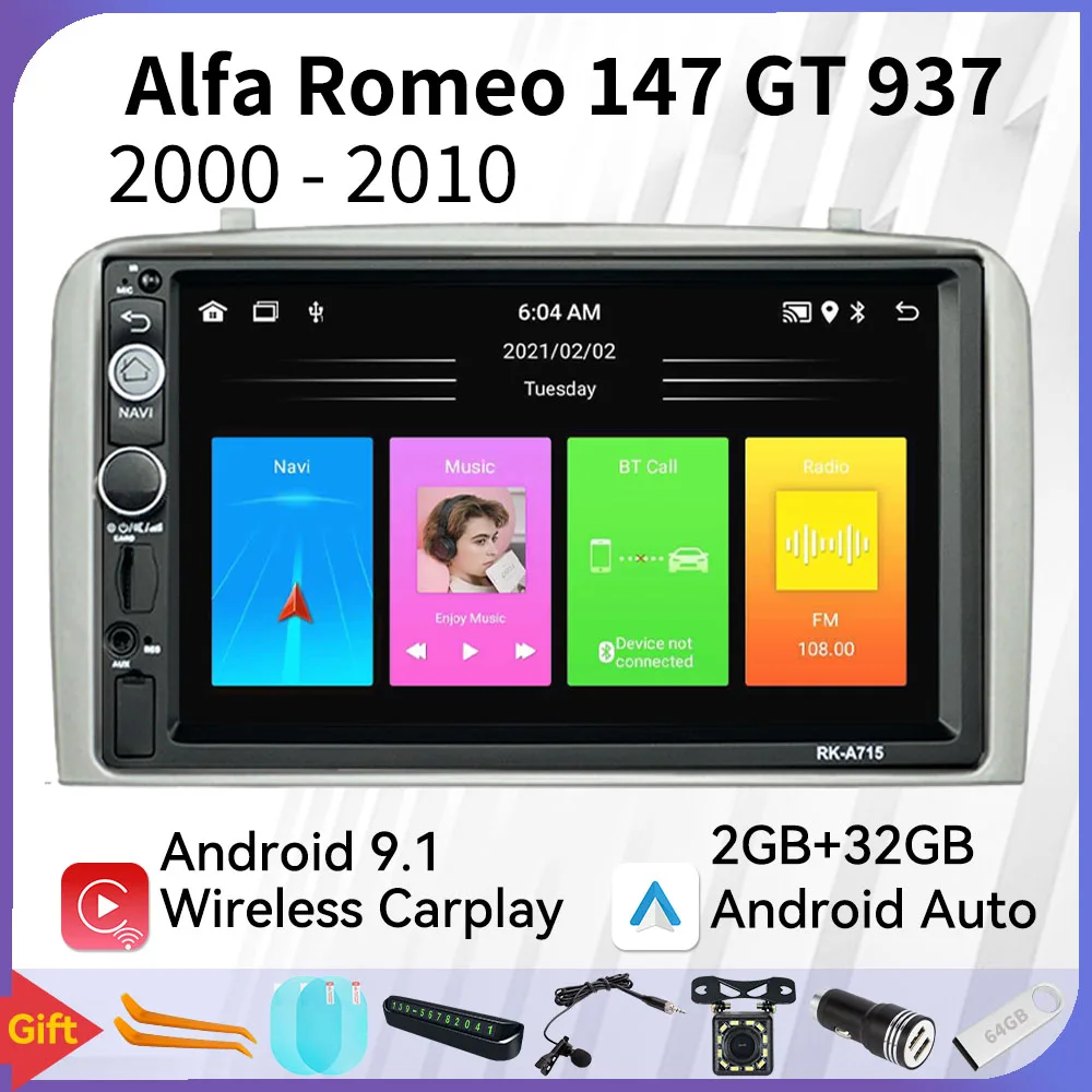 Car Stereo For Alfa Romeo 147 Gt 937 2000-2010 Radio 2 Din Android Car ...
