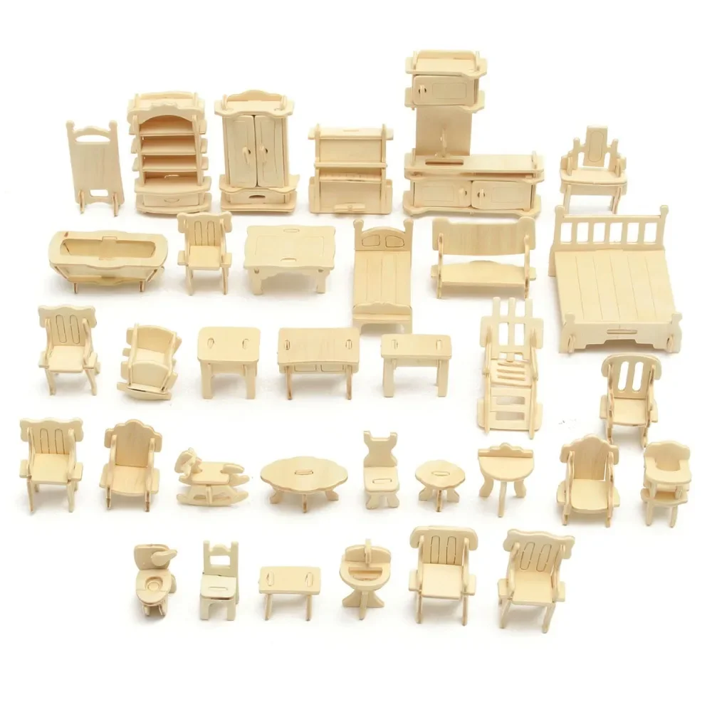 34pcs-set-Mini-DIY-Kids-Educational-Dollhouse-Furniture-3D-Woodcraft ...