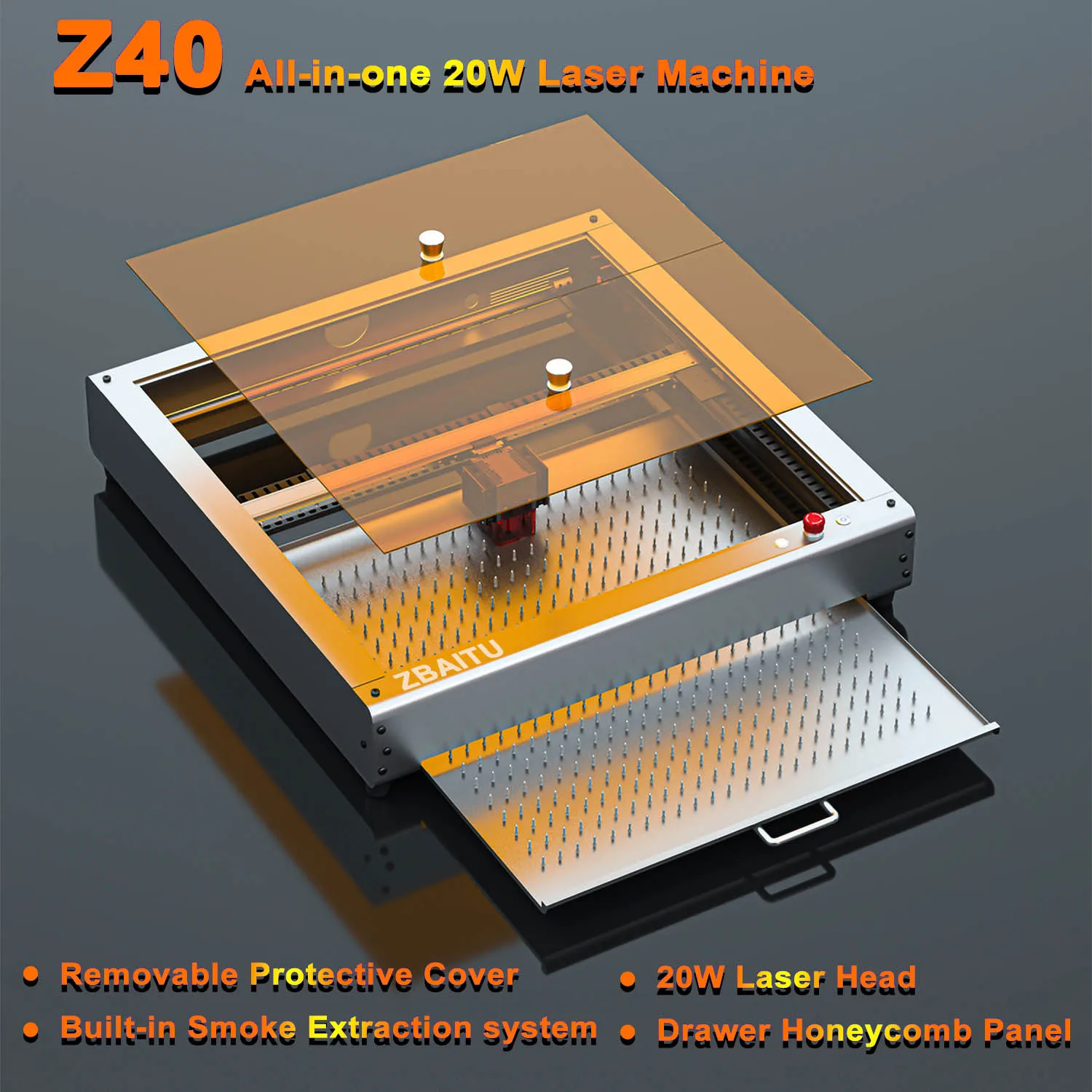 ZBAITU Z40 20W Laser Engraver Laser Engraving Cutting Machine, 4-in-1 Exhaust System, Air Pump ...