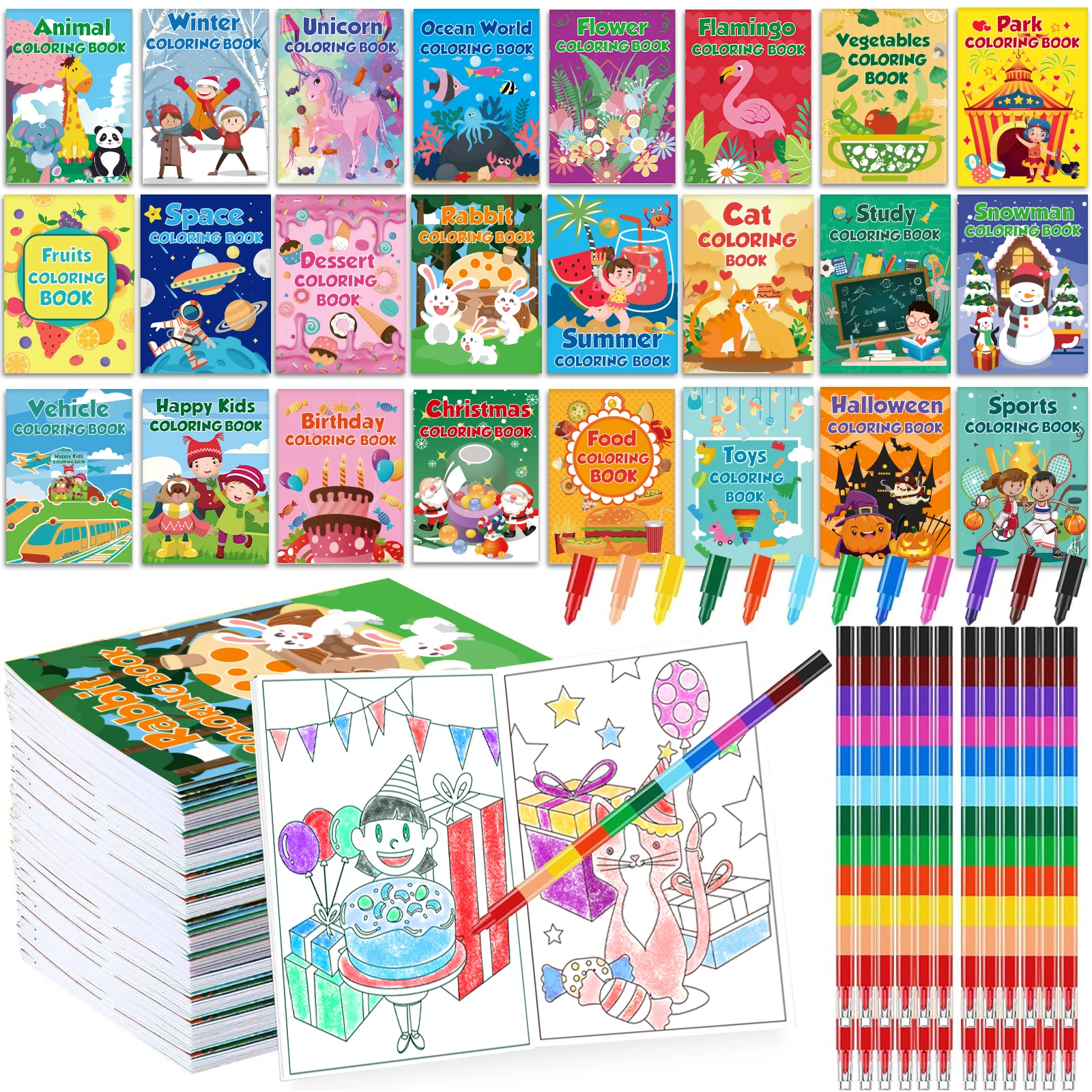 24Pack Small Coloring Books for Kids with 24 Stacking Crayons Set Bulk ...