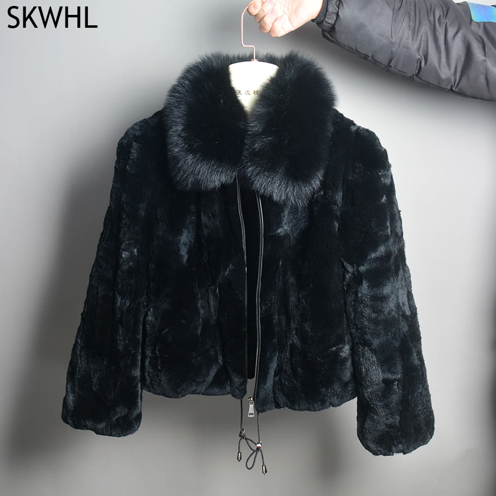 New Women Winter Thick Natural Real Rex Rabbit Fur Coat Lady Warm ...