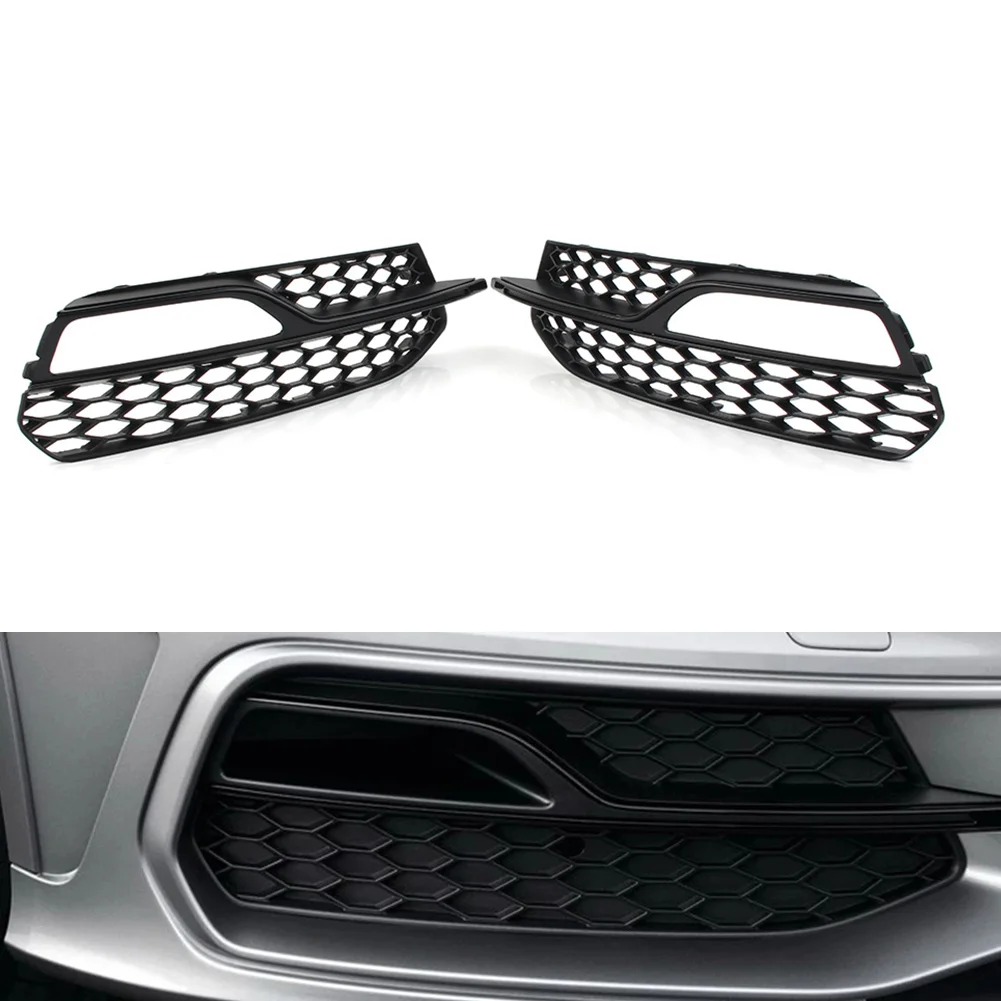 Black-Car-Honeycomb-Mesh-Front-Bumper-Fog-Light-Grille-Cover-For-Audi ...