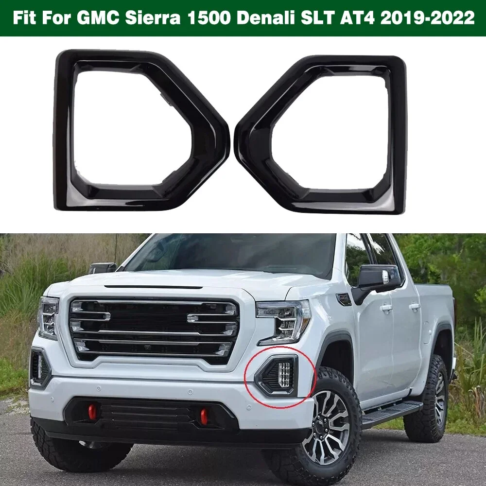 1 Pair Fog Light Bezel Cover For GMC Sierra 1500 Denali 2019-2022 Black ...
