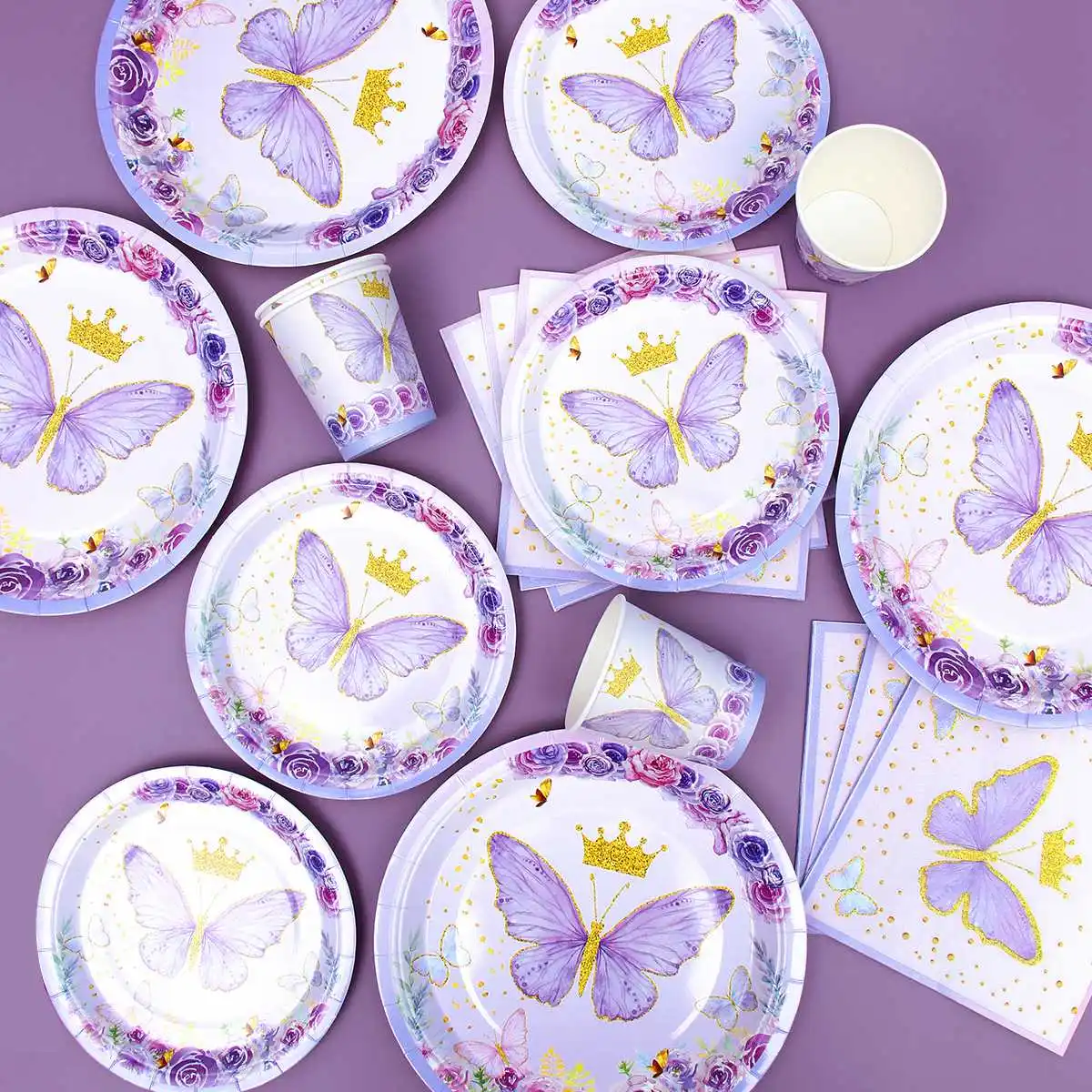 Purple-Butterfly-Disposable-Tableware-Decorative-Butterfly-Birthday ...