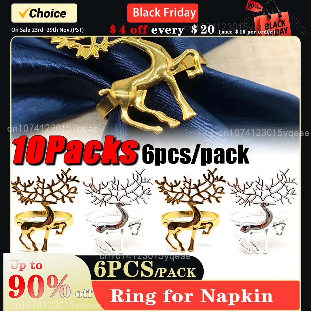 60PCS-Christmas-Napkin-Rings-Napkin-Decorative-Rings-Gold-Elk-Napkin ...