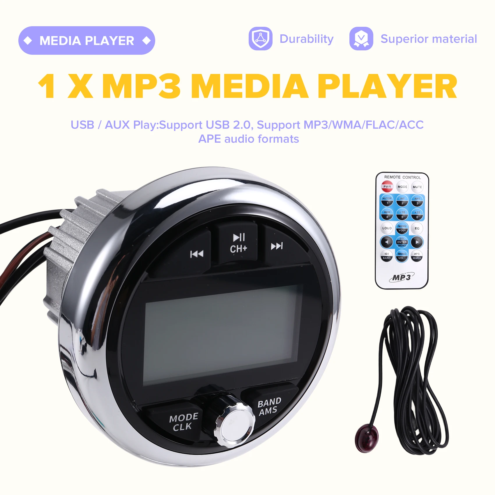 X38A-Bluetooth MP3 Media Player For UTV ATV RZR Motorboats Yachts Boat ...