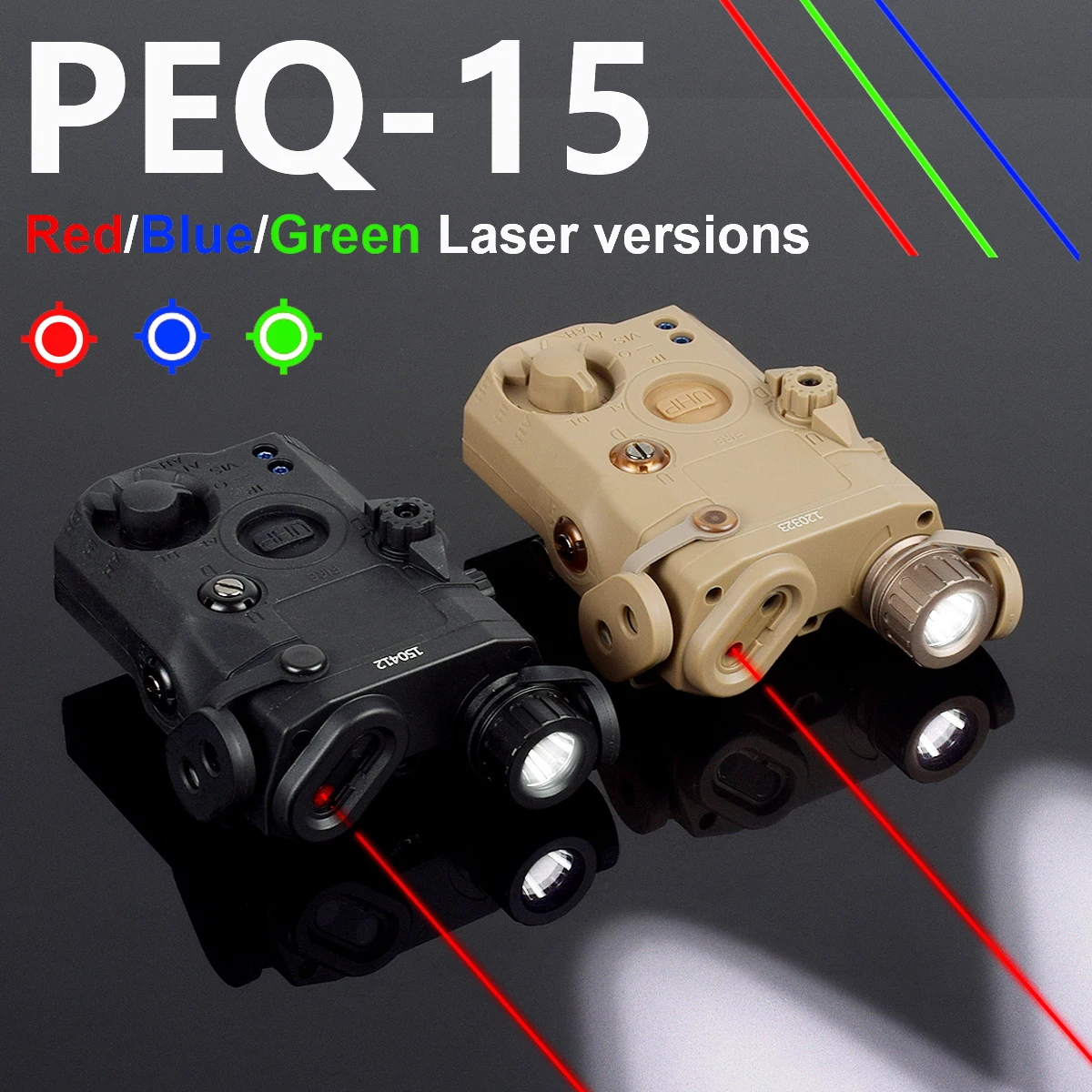 Tactical-Airsoft-PEQ-15-PEQ15-Red-Green-Blue-Dot-Laser-Indicator-IR ...