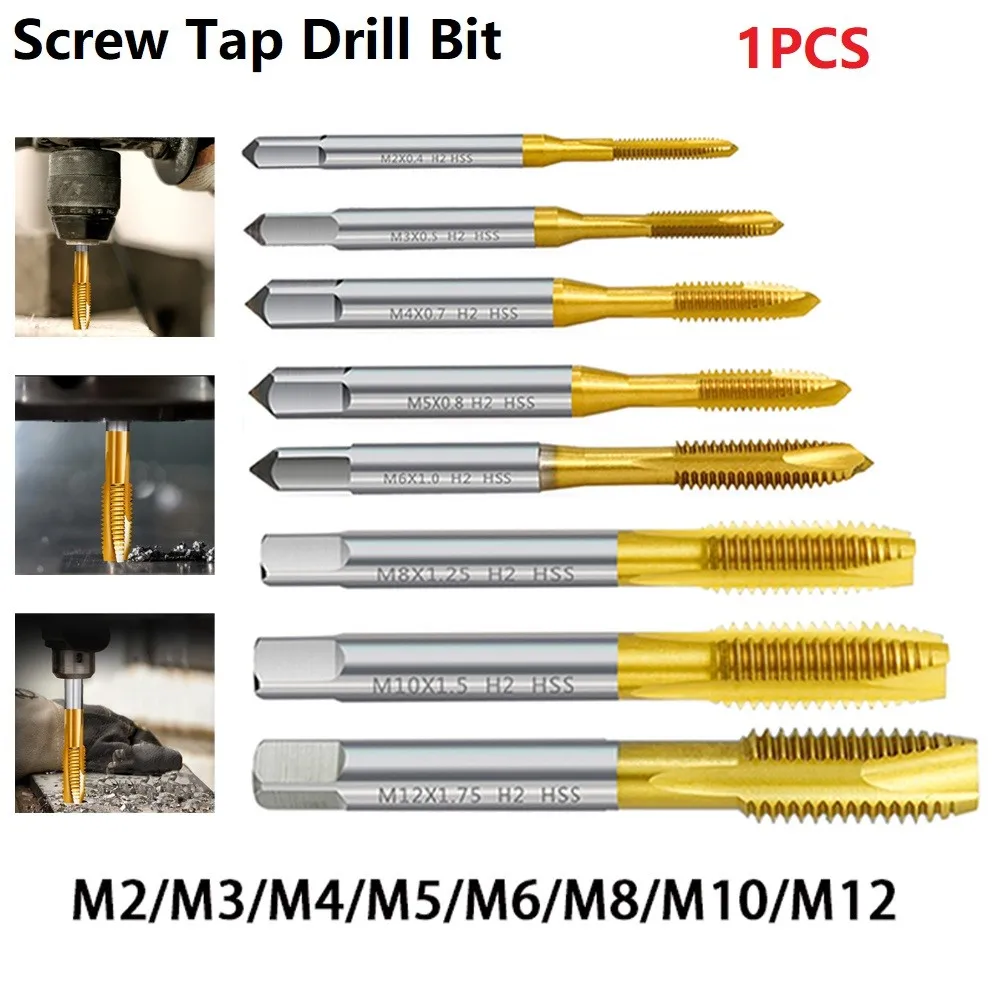 HSS-Titanium-Coating-Thread-Tap-Screw-Machine-Tap-Drill-Bit-M2-M12 ...