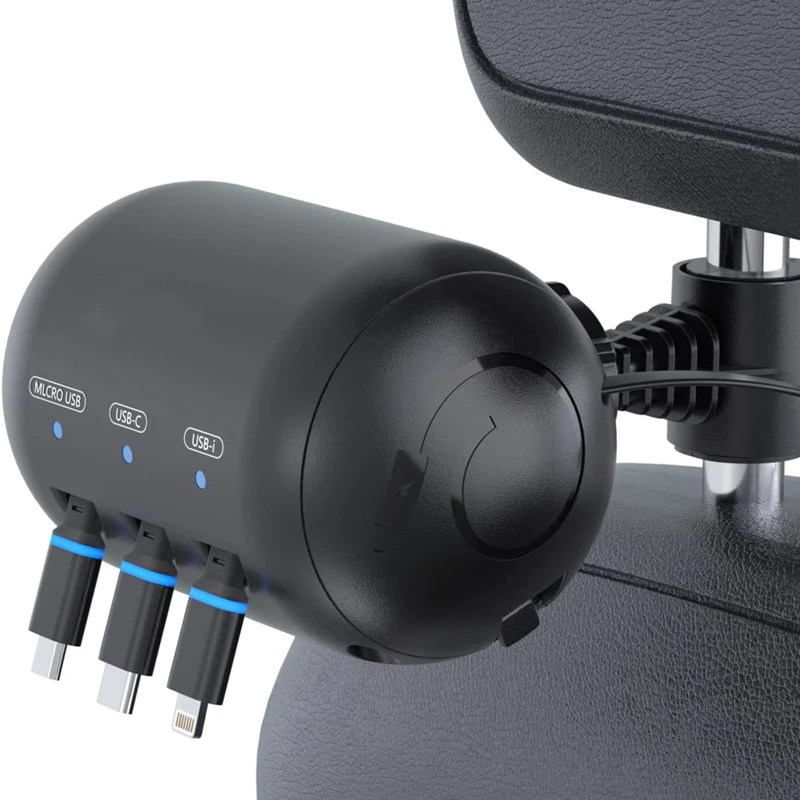 Repose tête avec cordon rétractable pour siège arrière de voiture, Station de charge 3 en 1 ...