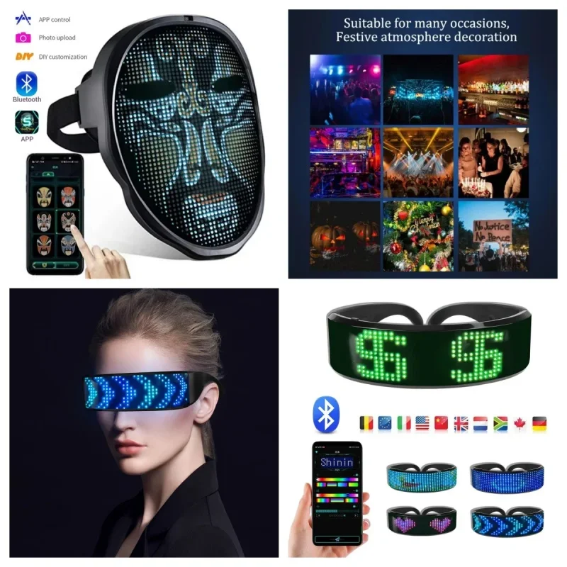 CosplayHalloween Bluetooth Control LED Luminous Glasses and Face Mask ...