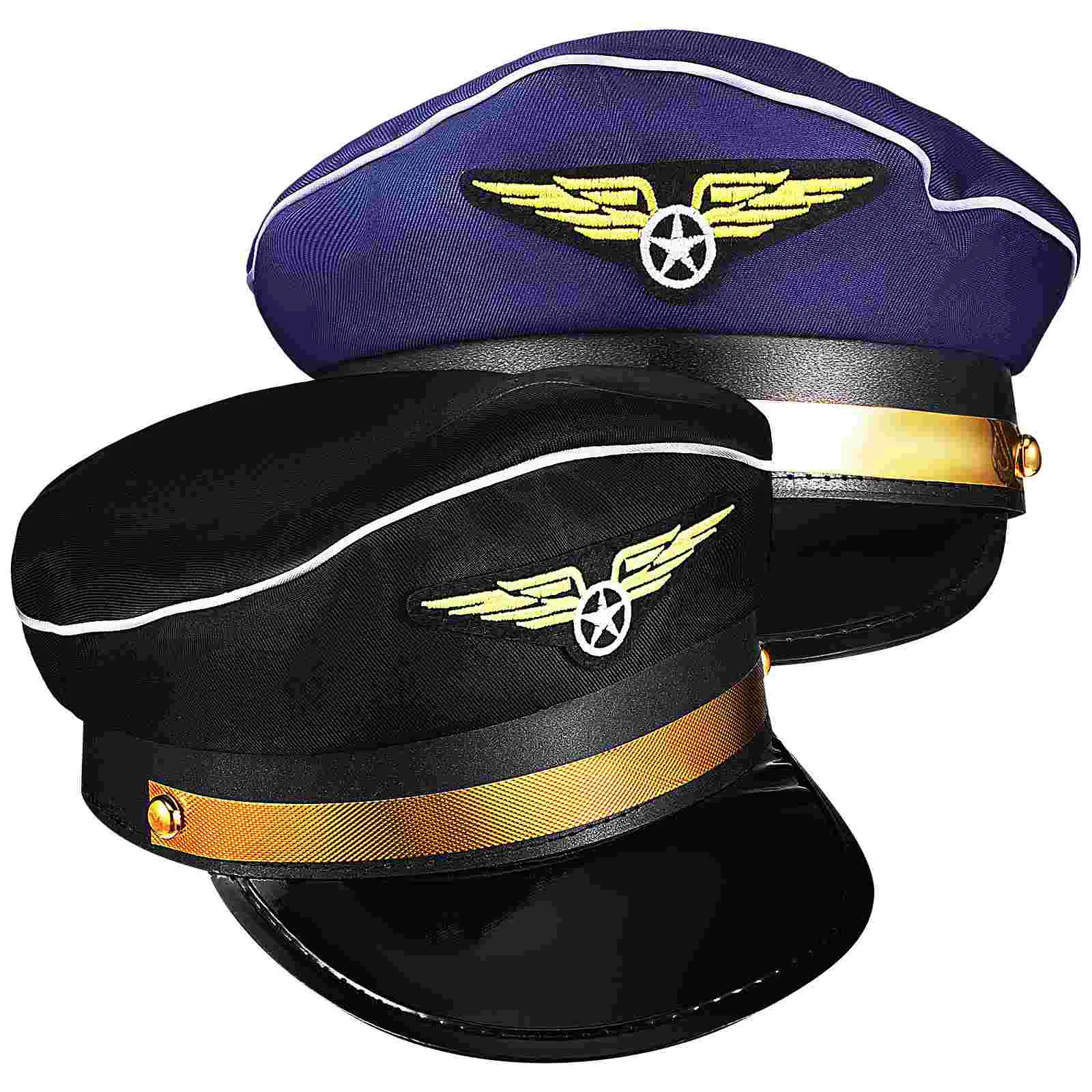 2-Pcs-Captain-Pilot-Hat-Prop-Black-Decor-Cosplay-Costume-Flight ...