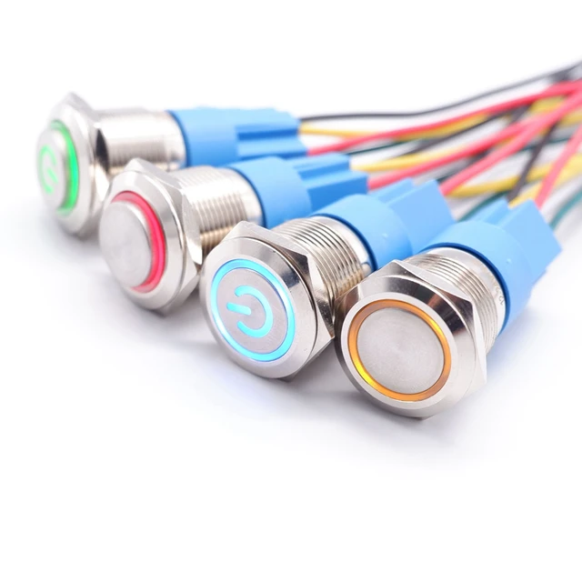 Illuminated Push Button Switch 19mm Metal Push Button Switch LED ...