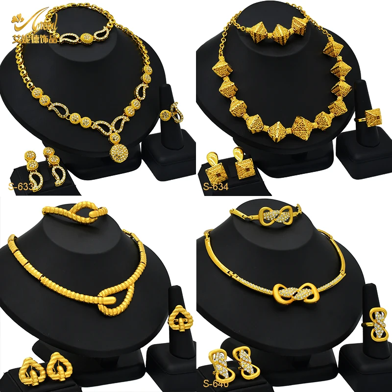 ANIID Dubai Indian New 24K Gold Color Jewelry Sets Wedding For Women ...