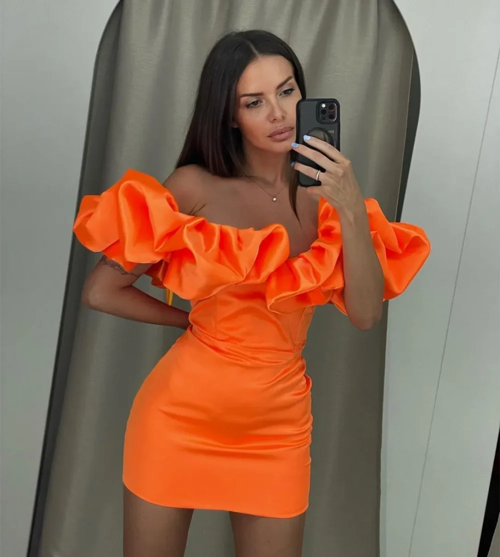 Yipeisha-elegant-Satin-Sheath-Evening-Dresses-Ruffles-Orange-Boat-Neck ...