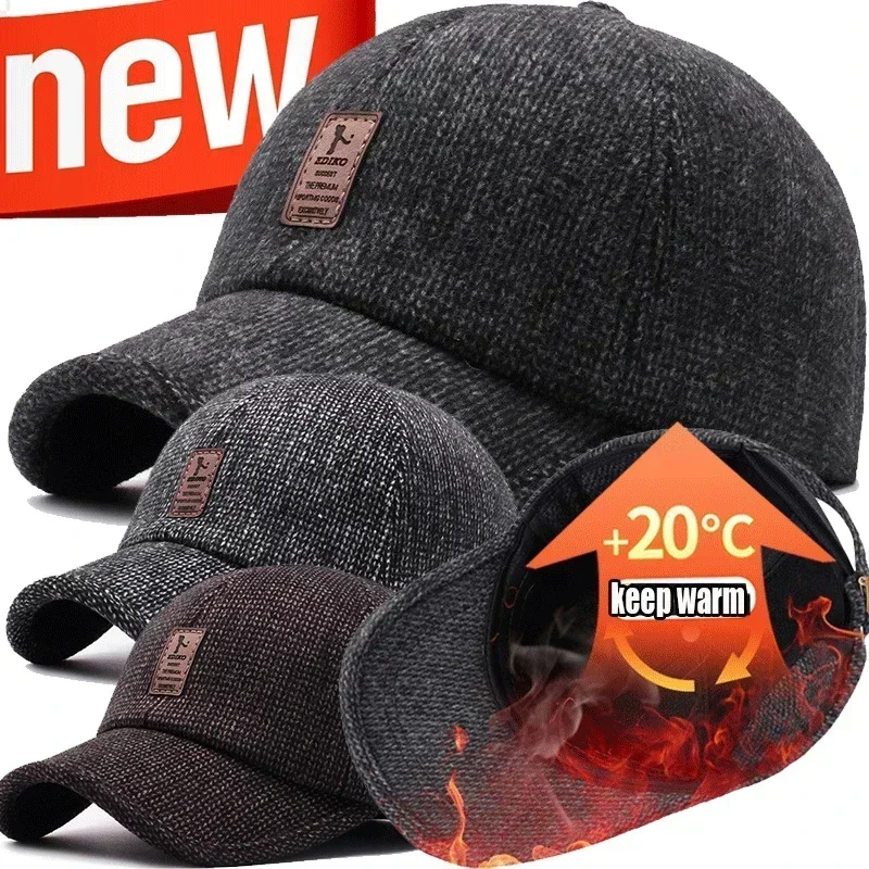 Retro-Wool-Winter-Baseball-Hats-For-Men-Ear-Cover-Cap-Sport-Golf ...
