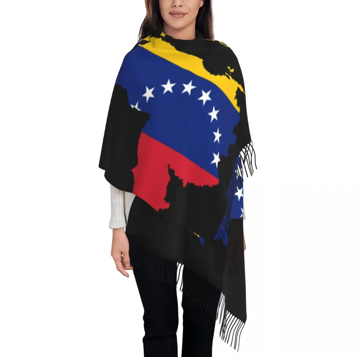 Custom Fashion Venezuela Map Flag Country Tassel Scarf Women Winter ...