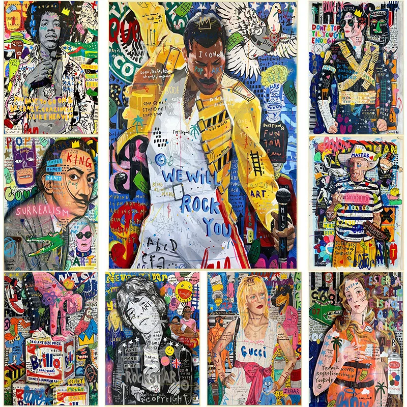 Famous-Singer-Movie-Star-Artist-Portrait-Graffiti-Art-Canvas-Painting ...