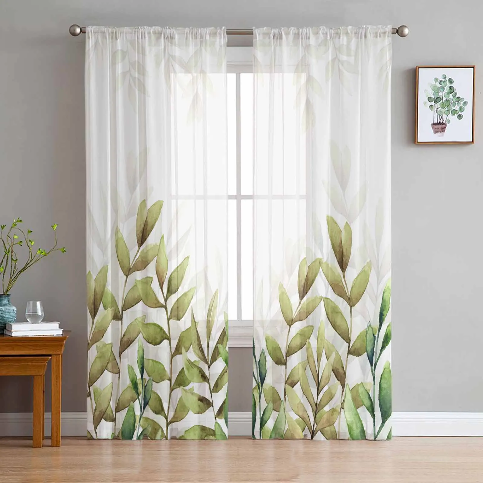 Plants-Grasses-Flowers-Watercolors-Sheer-Curtain-Living-Room-Drapes ...