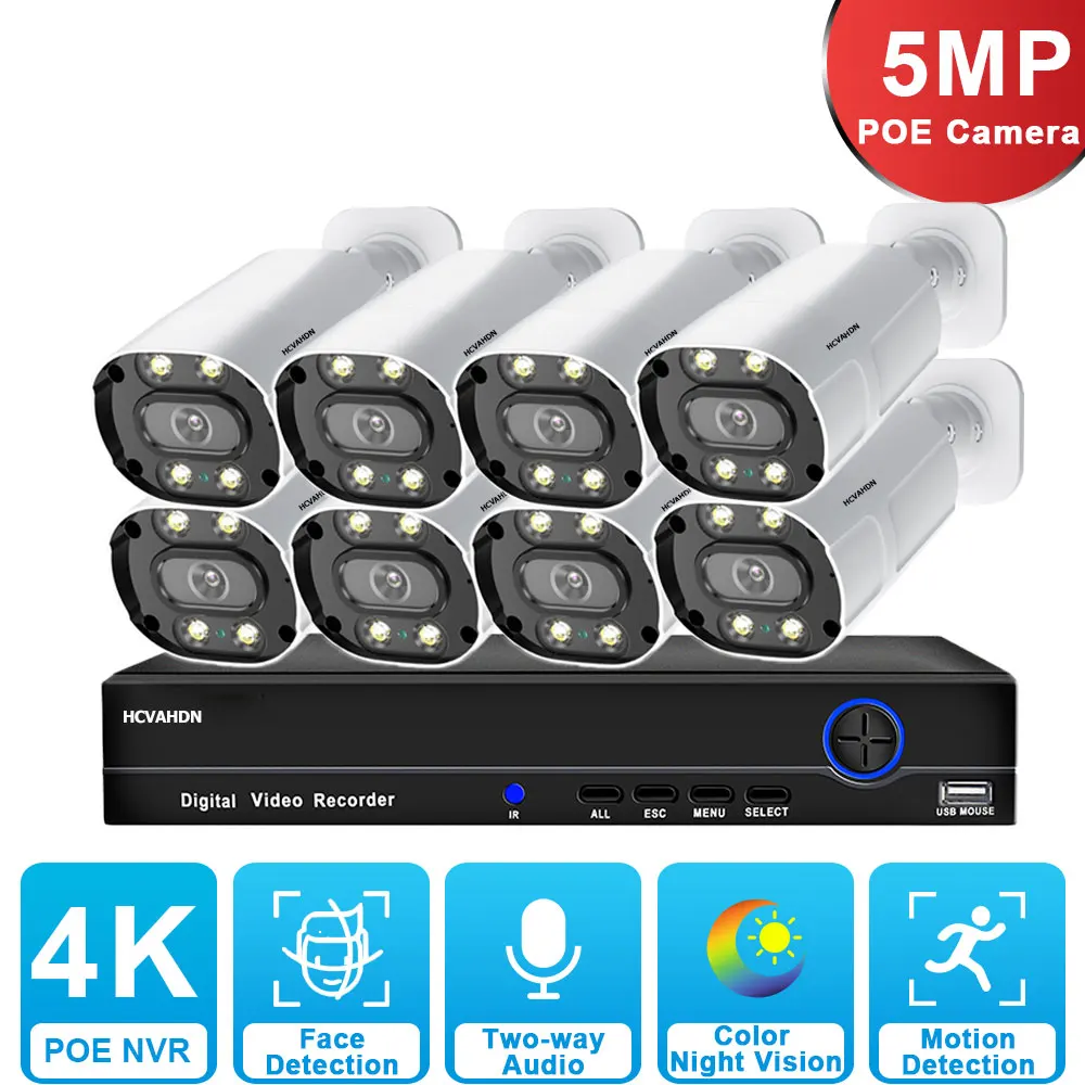 2 Way Audio Cctv Monitoring Camera Security System Kit 8ch 4k Poe Nvr ...