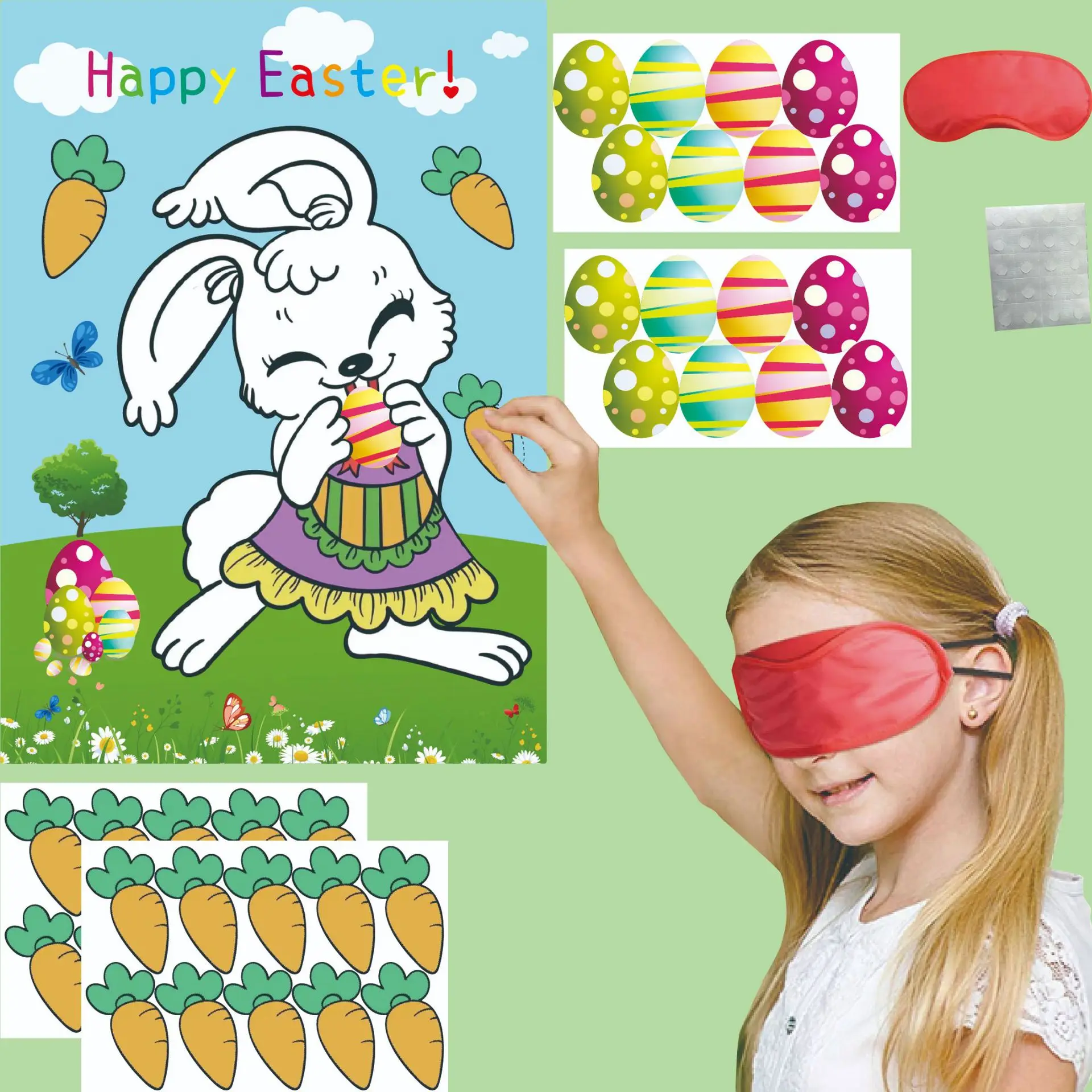 1set Easter Pin The Egg Carrot on The Bunny Game Kids Happy Easter ...