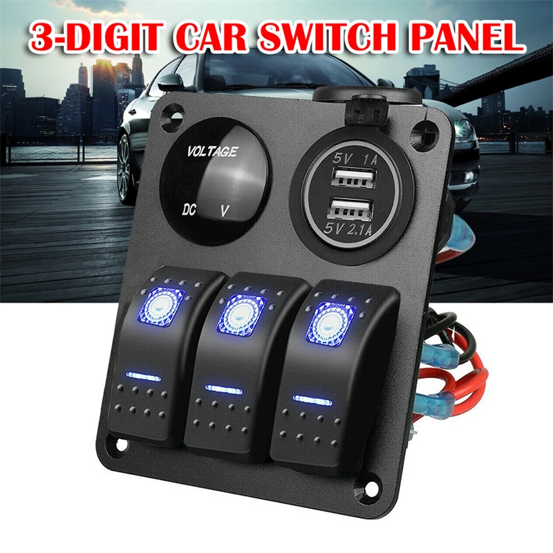 3-Gang-Rocker-Switch-Panel-For-Car-RV-Camper-Caravans-Dual-USB-Port ...