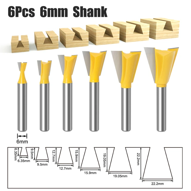 6mm/8mm Shank 1/4" Shank Dovetail Joint Router Bits 14 Degree ...