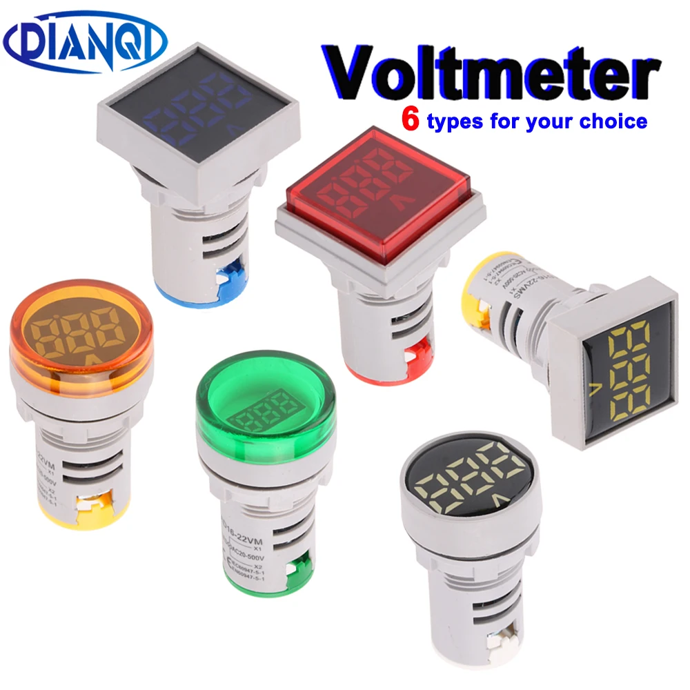 1pc-22MM-Digital-Display-Mini-Voltmeter-AC220V-Round-Square-Panel-Volt ...