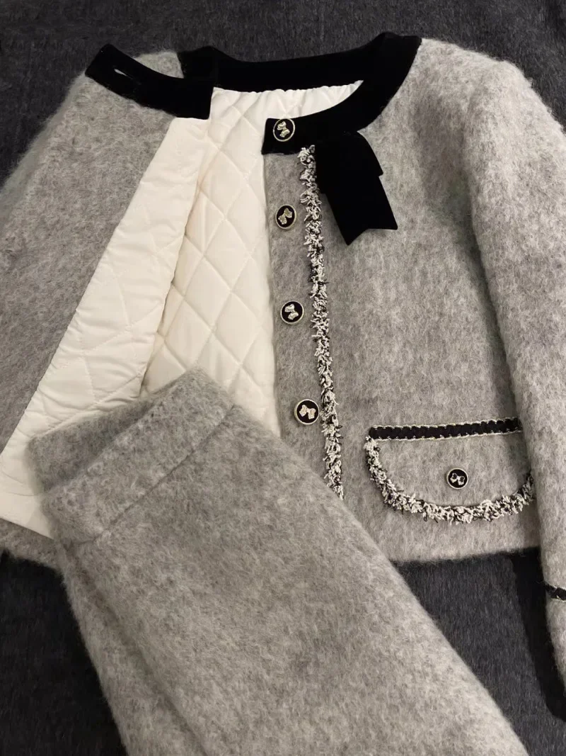 Thick-Quilted-Coats-Blends-Grey-Wool-Jacket-Crop-Top-Winter-Vintage ...