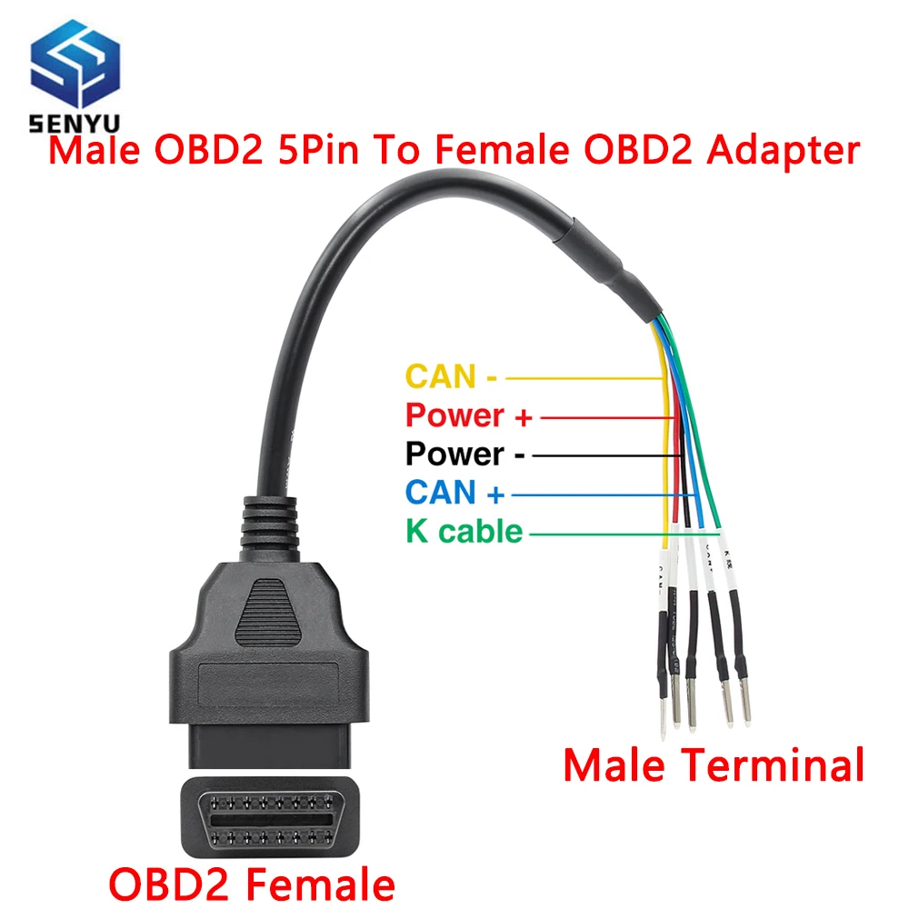 OBD2 Male 5Pin Adapter Direct Connection To Female 16Pin Can +- K Line ...