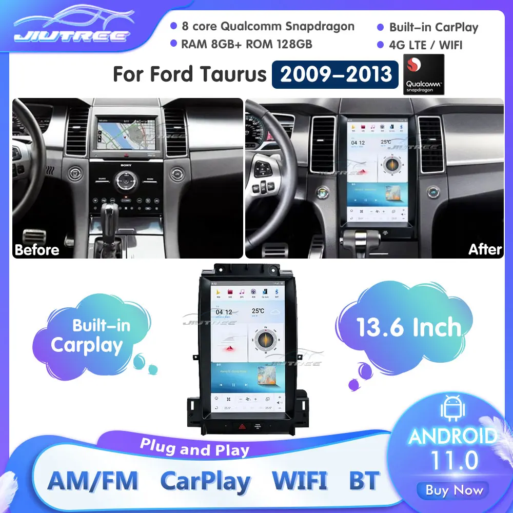 Carplay 2 Din Tesla Screen Android 11 For Ford Taurus 2011 2013 8G ...