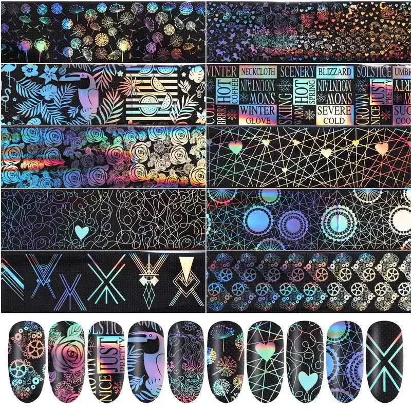 Shiny-Holographic-Laser-Nail-Art-Star-Paper-Flame-Flower-Series-Nails ...