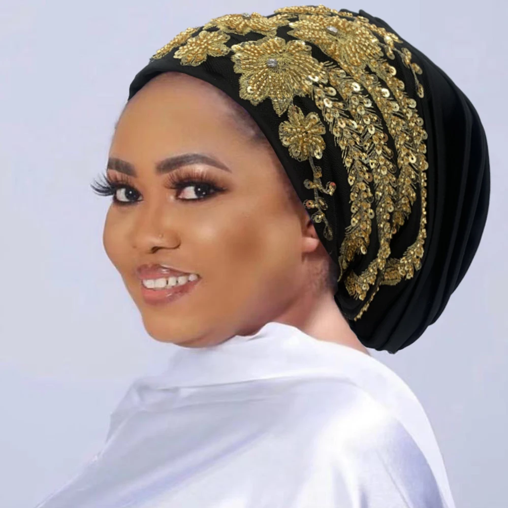 Luxury-Embroidery-Beading-Pleated-Turban-Cap-for-Women-African-Female ...