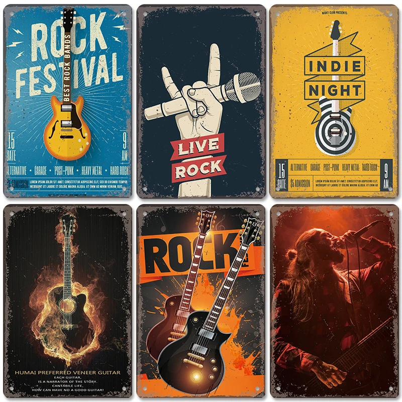 Vintage-Rock-Music-Metal-Poster-Tin-Signs-Retro-Guitar-Rock-Party-Metal ...