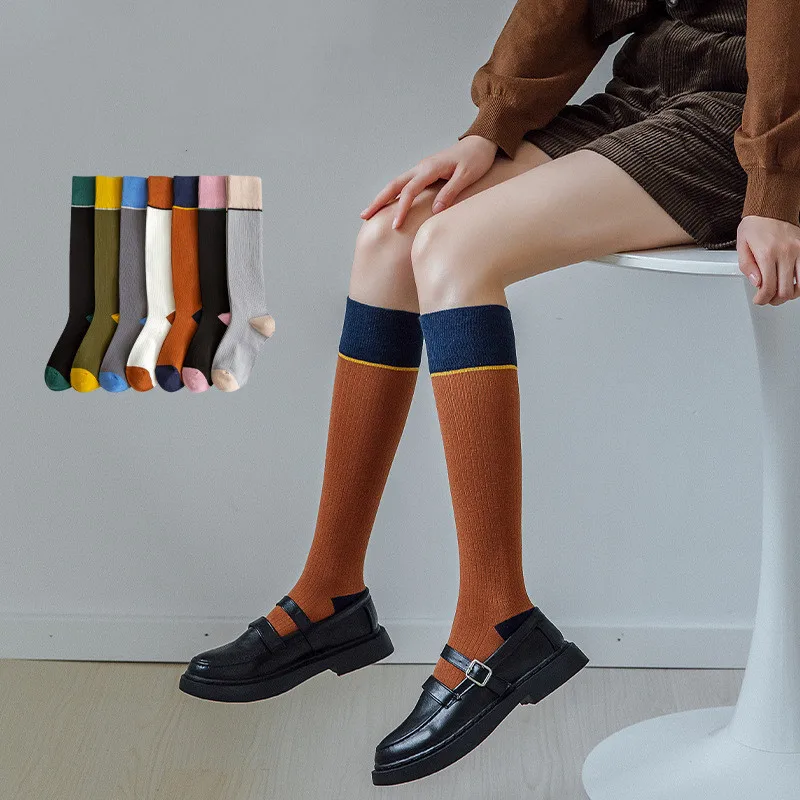 New Women Long Socks Stockings Solid Color Japanese Fashion Knee Socks ...