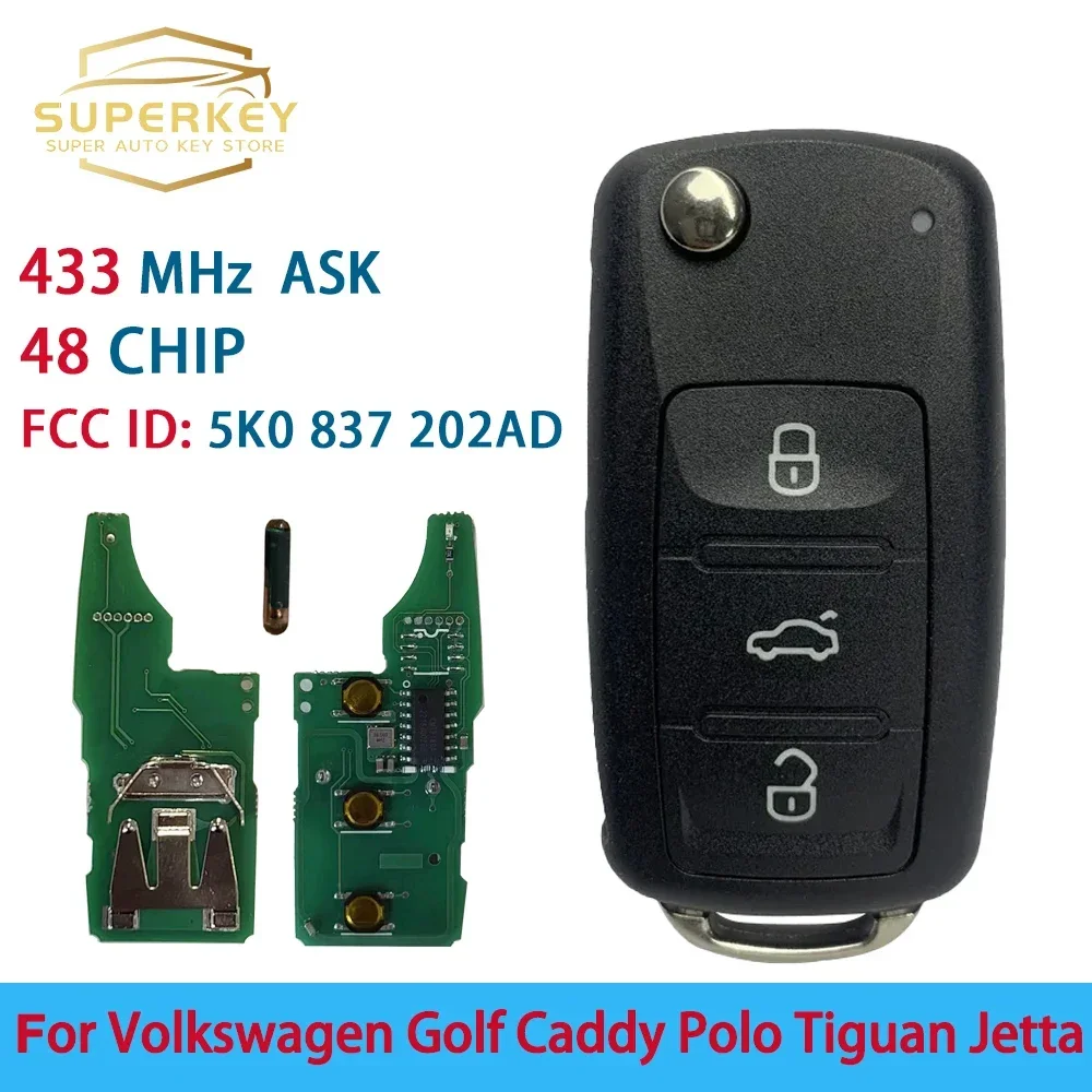 SUPERKEY-llave-con-tapa-remota-OEM-3-botones-433mhz-48-chips-para-VW ...