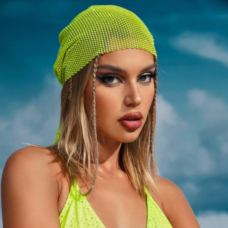 Fishnet Glitter Rhinestone Y2K Beanie Balaclava Women's Cap Crystal ...