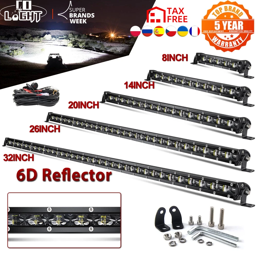 Co Light 6d Slim Led Light Bar 12v 8" 14" 20" 26" 32" 38" 44" 50" Inch ...