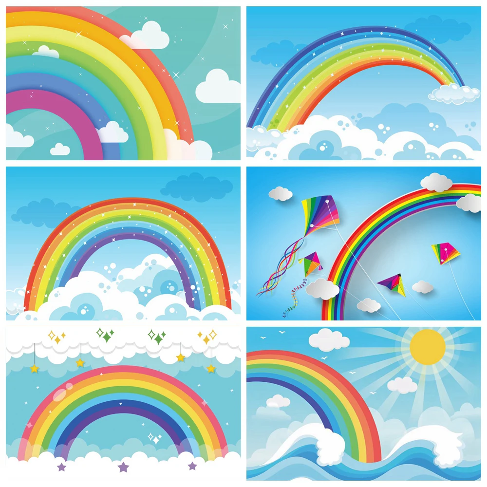 Rainbow Sky Cloud Photo Backdrop | Rainbow Background Birthday ...