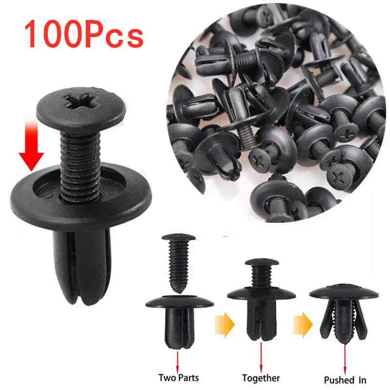 100pcs-Car-8mm-Hole-Plastic-Rivets-Fastener-Push-Clip-Black-Auto ...