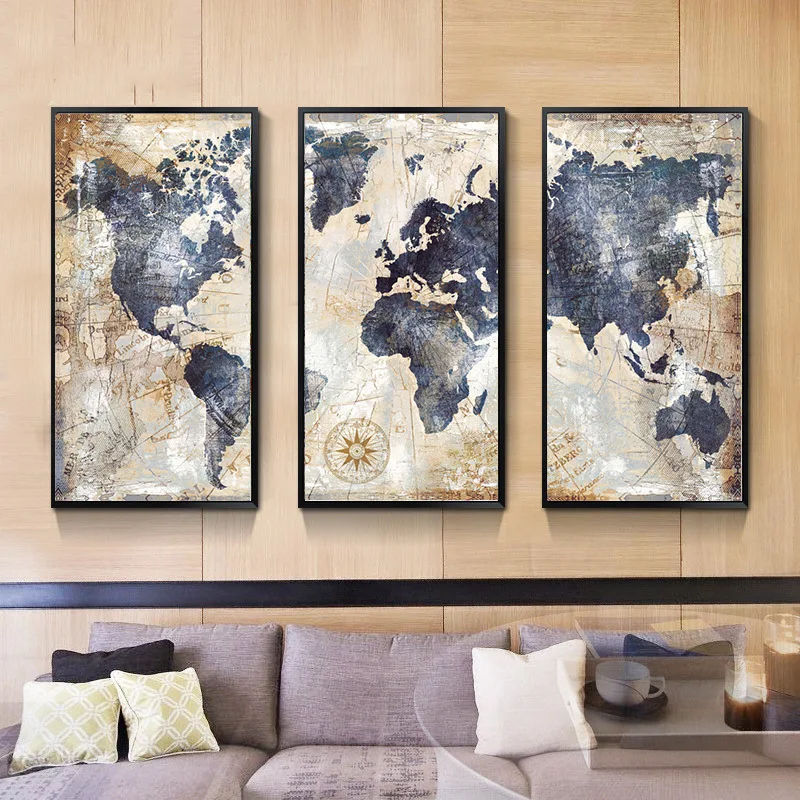 Hot-Triptych-Map-Canvas-Poster-Adventure-World-Travel-Nursery-Wall-Art ...