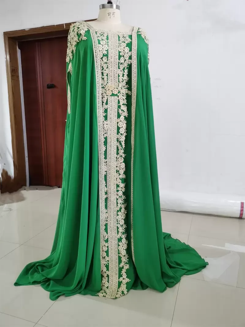 Green-Moroccan-Kaftan-Evening-Dresses-Gold-Lace-Applique-Beaded-Arabic ...