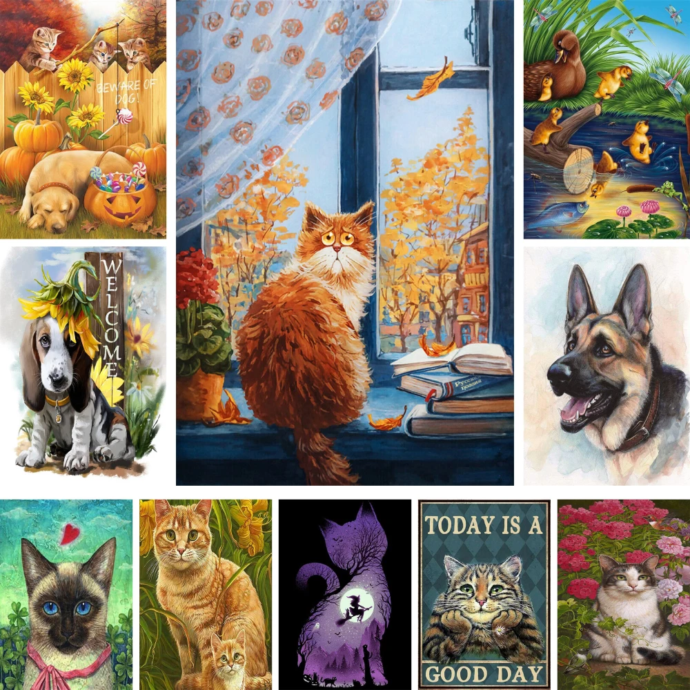 Animal-Pet-Cat-Dog-DIY-Painting-By-Numbers-Set-Acrylic-Paints-40-50 ...