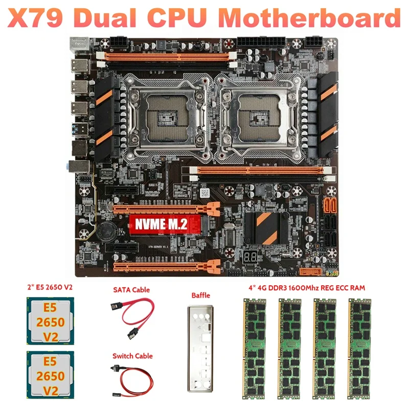 X79 Dual Cpu Motherboard+2xe5 2650 V2 Cpu+4x4gb Ddr3 1600mhz Recc Ram ...