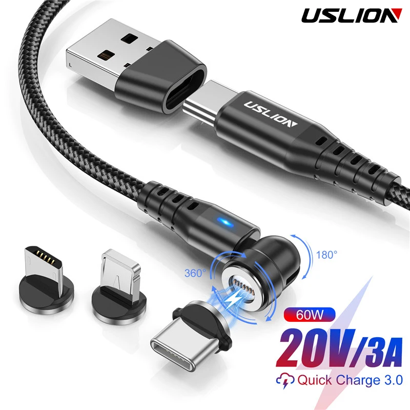 USLION-60W-Fast-Charging-Magnetic-Cable-Quick-Charge-4-0-Type-C-to-Type ...