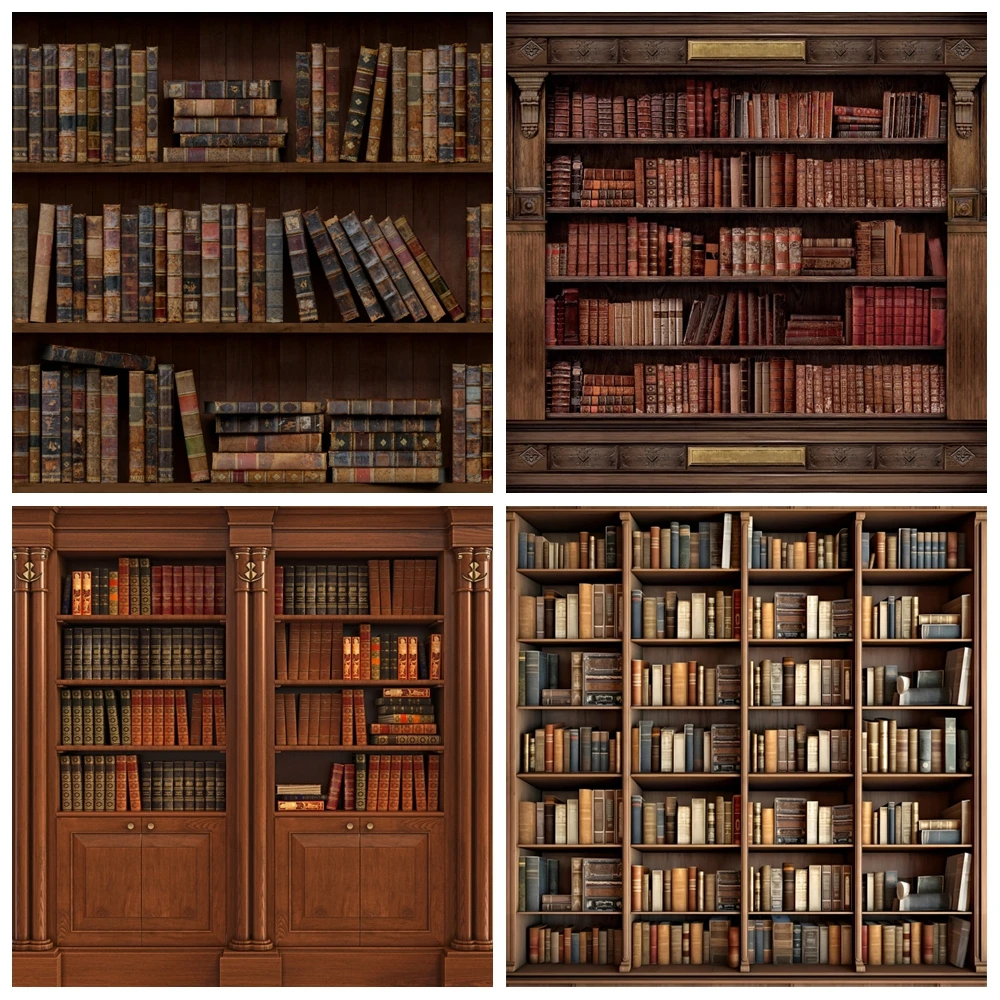 Laeacco-Old-Wood-Bookshelf-Book-For-Library-Study-Child-Portrait-Photo ...