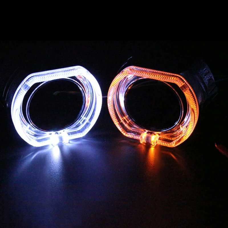 12V-Square-Led-Angel-Eye-Shroud-2-5-3-0-Mini-Hid-Projector-Lens-Yellow ...