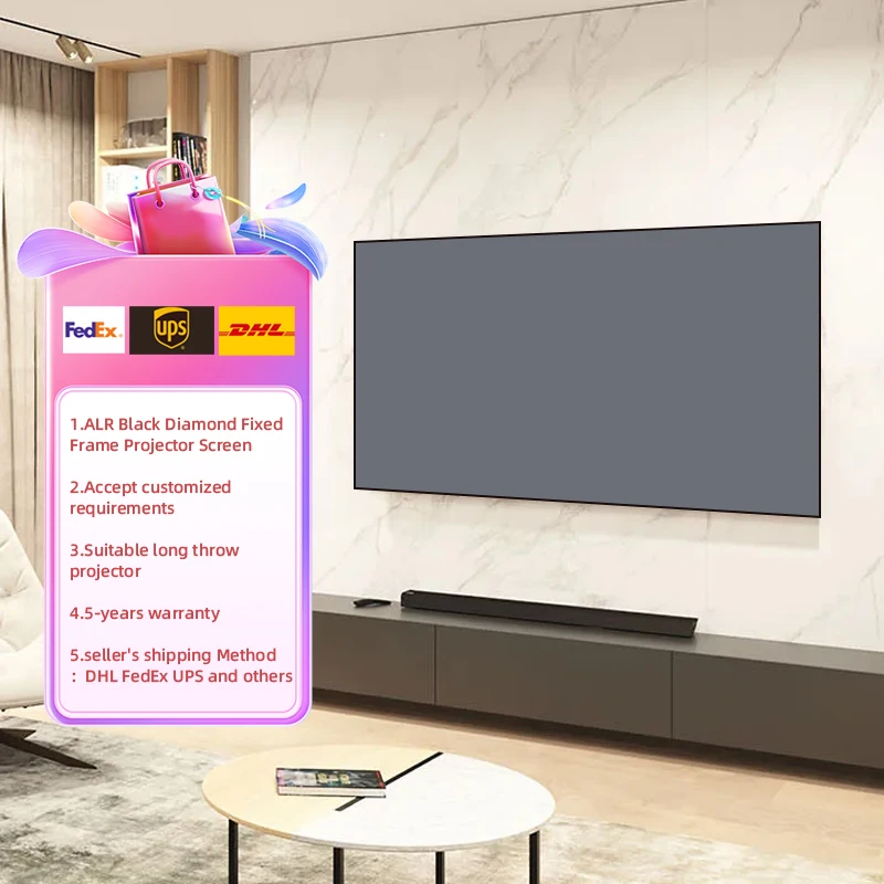 ALR Projector Screen 135/150/160/180 Inch 16:9 Black Diamond Fixed ...
