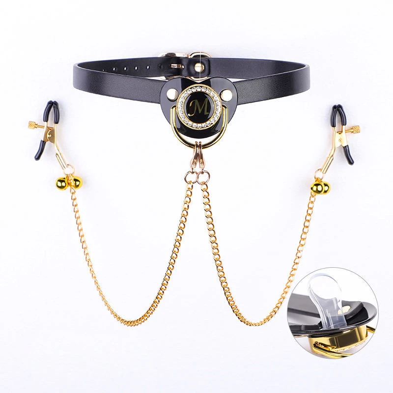 Silicone Pacifier Bdsm Mouth Gag With Nipple Clamp Clip Bondage Sextoy