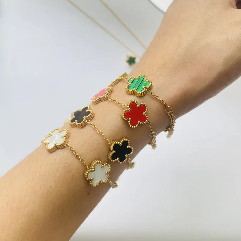 Pulseras-con-dijes-de-flores-de-acero-inoxidable-para-mujer-pulsera ...